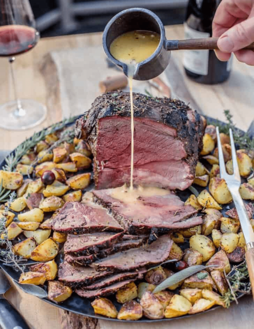 Smoked Leg of Lamb with Garlic, Wine, Butter Sauce